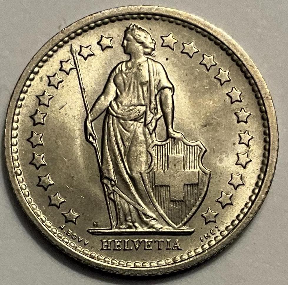 1968 Switzerland 1/2 Franc Helvetia Coin - Etsy