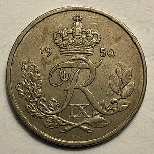 1950 Denmark 25 Ore Frederick IX Coin - Etsy