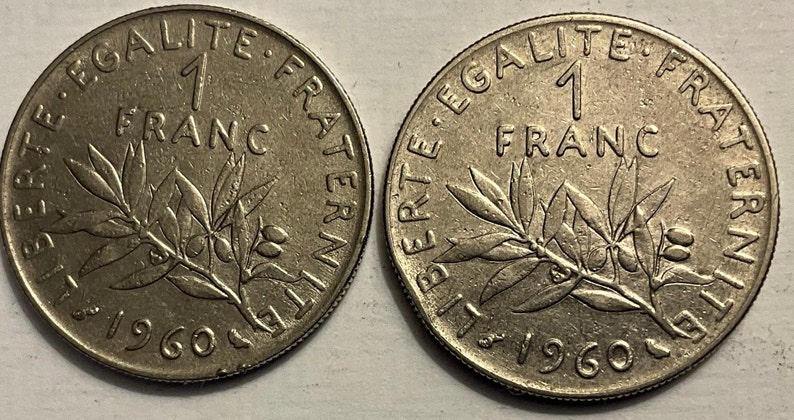Two 1960 France 1 Franc Coins - Etsy