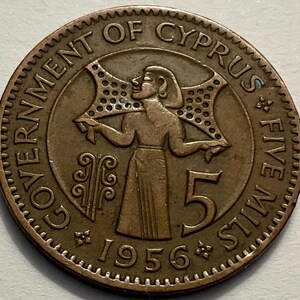 1955/1956 Cyprus 5 Mils Coins 1st Portrait - Etsy