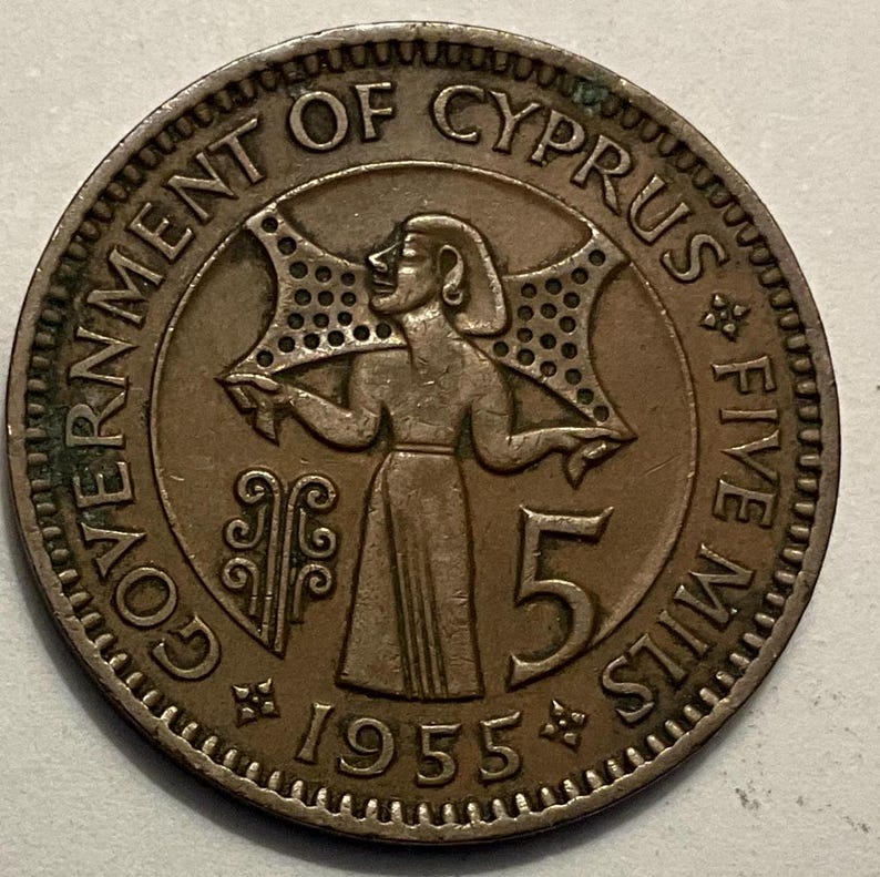 1955/1956 Cyprus 5 Mils Coins 1st Portrait - Etsy