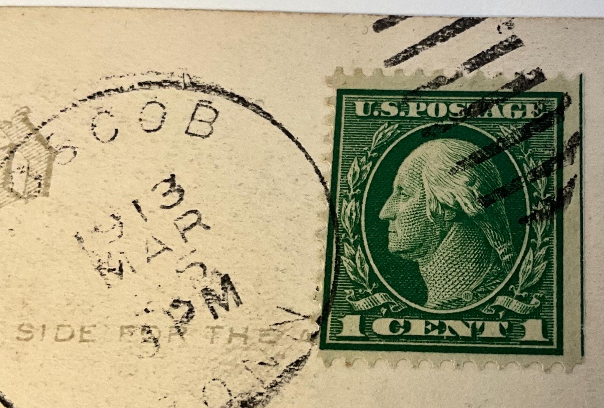 Original 1913 George Washington 1 Cent Stamp Green on A Rare Postcard ...