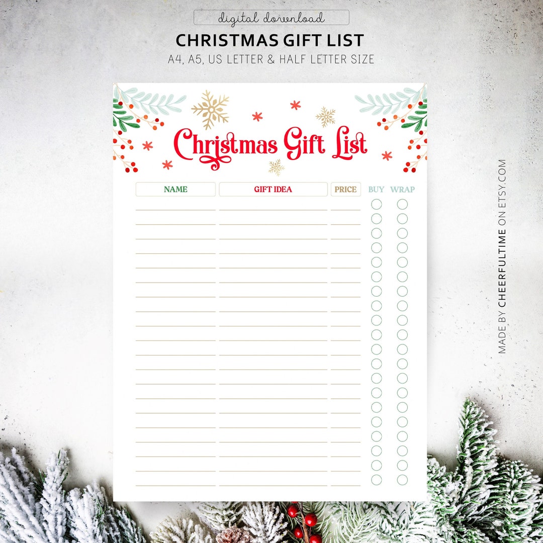 PRINTABLE Christmas Gift List. Holiday Gift Planner. Christmas Budget ...