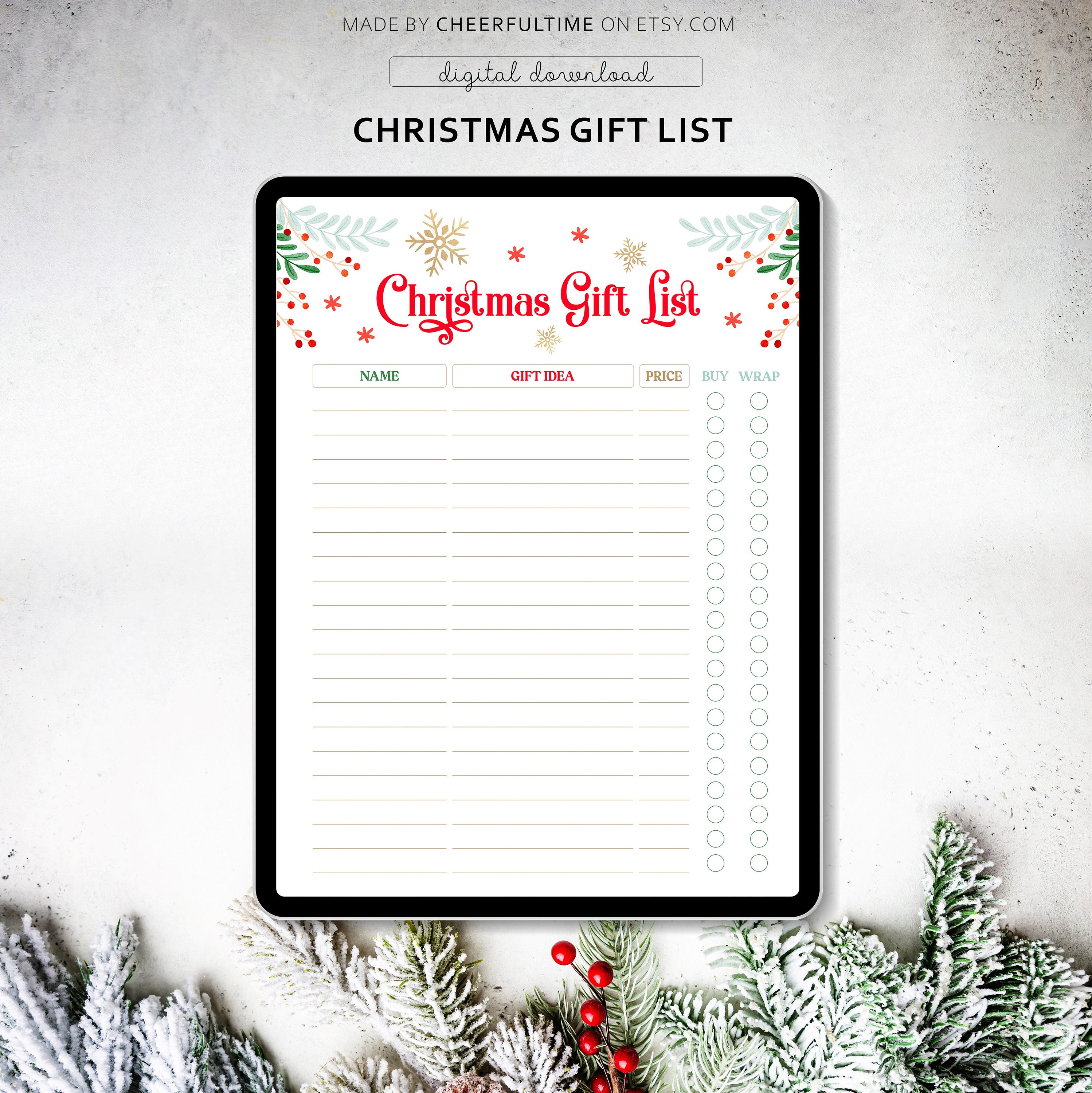 PRINTABLE Christmas Gift List. Holiday Gift Planner. Christmas Budget ...