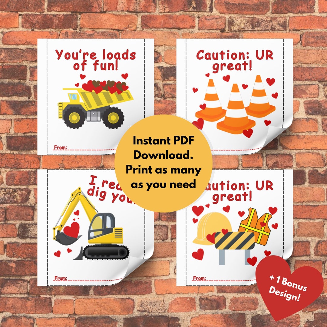 Construction Valentines, Printable Construction Valentines, Preschool ...
