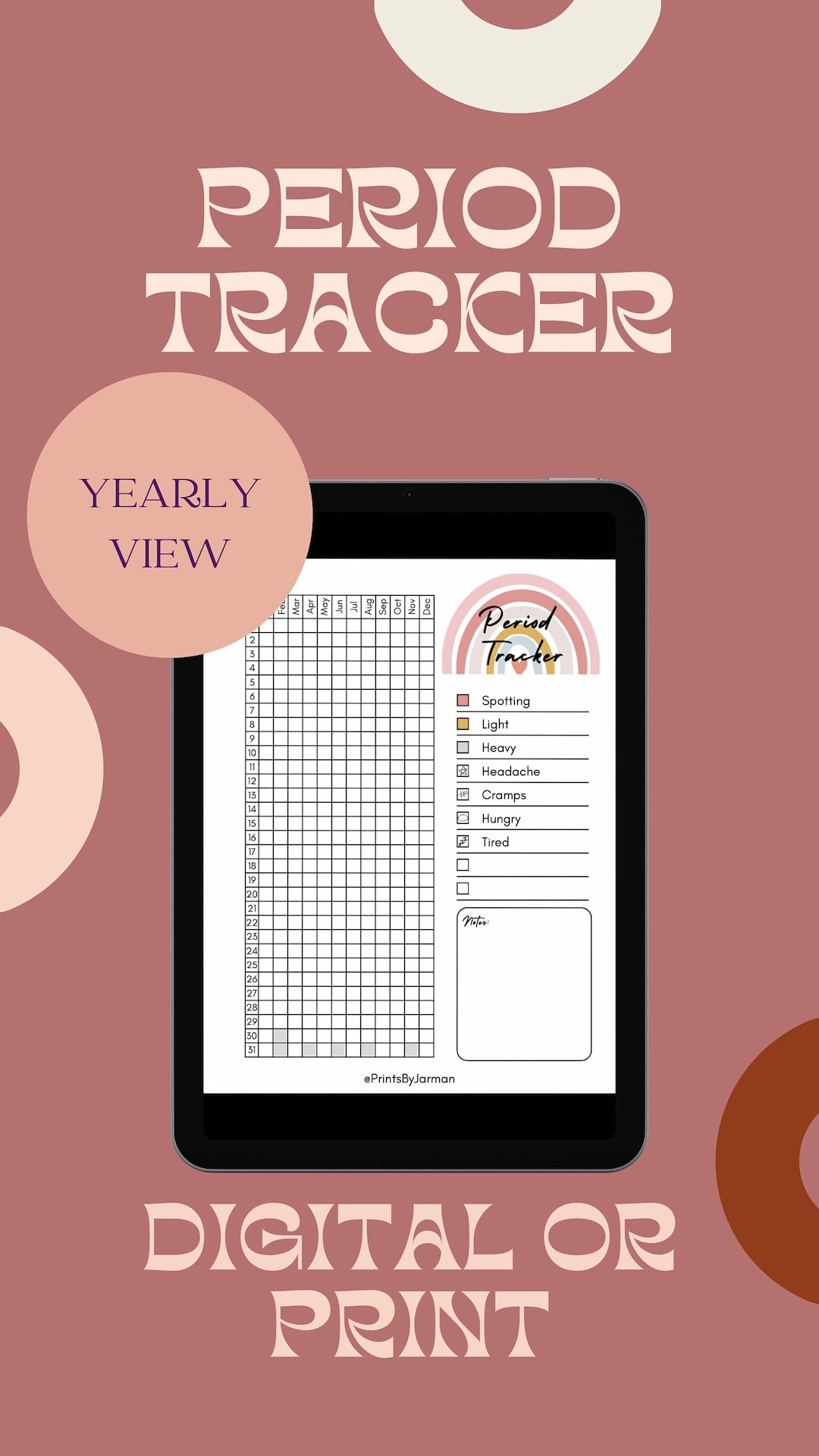 Rainbow Period Tracker, Boho Period Tracker, Boho Calendar, Minimalist ...