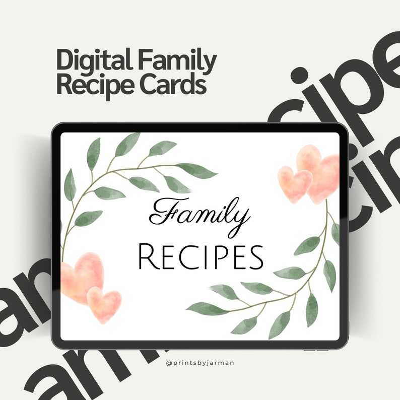 Digital Family Recipe Cards, Recipe Book, Vintage Recipe, Family ...