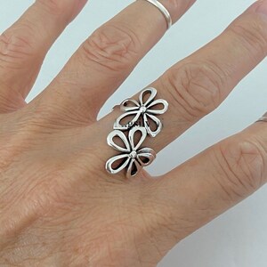 Sterling Silver 2 Large Flower Ring, Statement Ring, Boho Ring, Silver ...