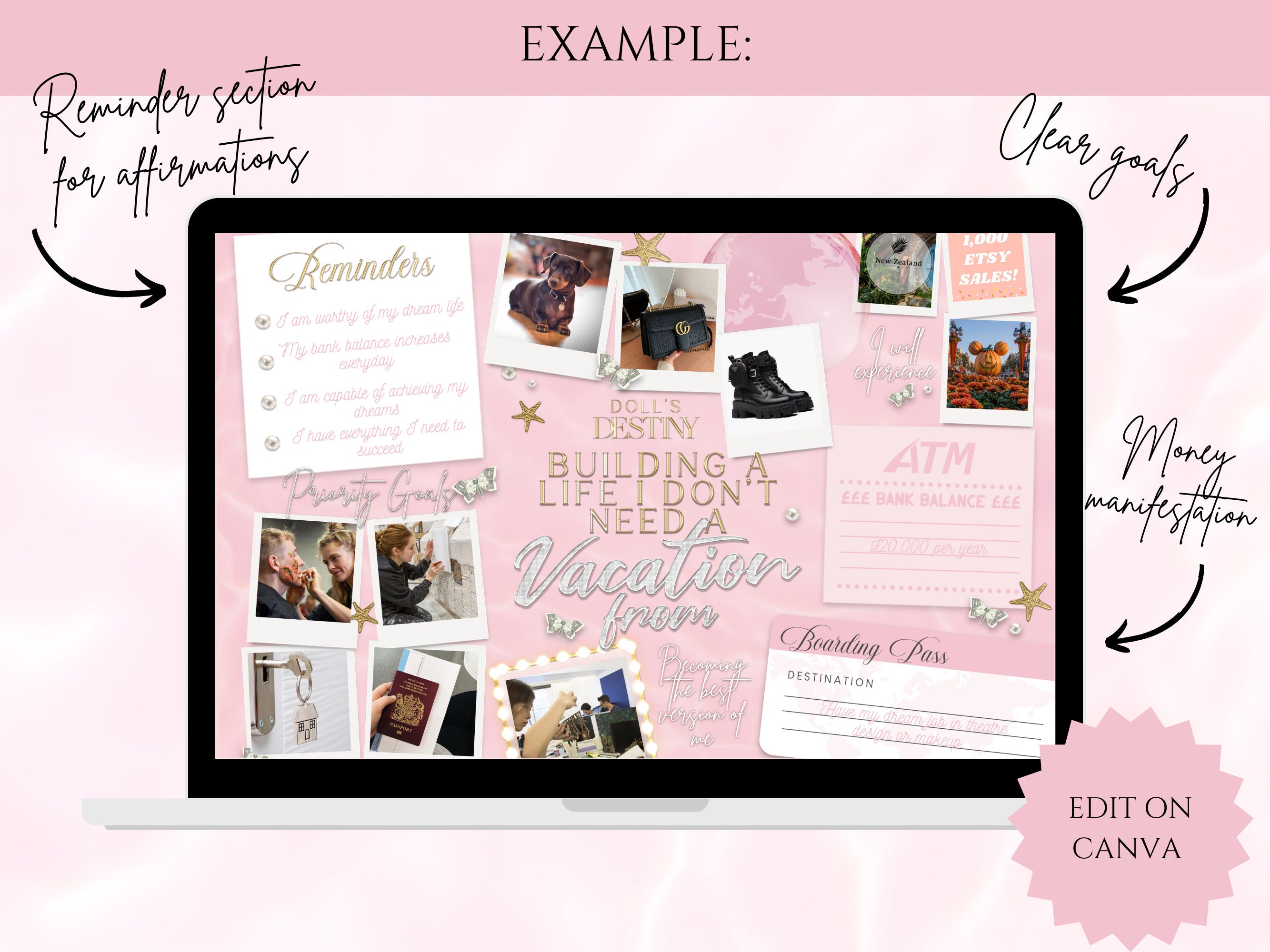 Digital Vision Board Template Kit // Vision Board, Manifestation, Goal ...