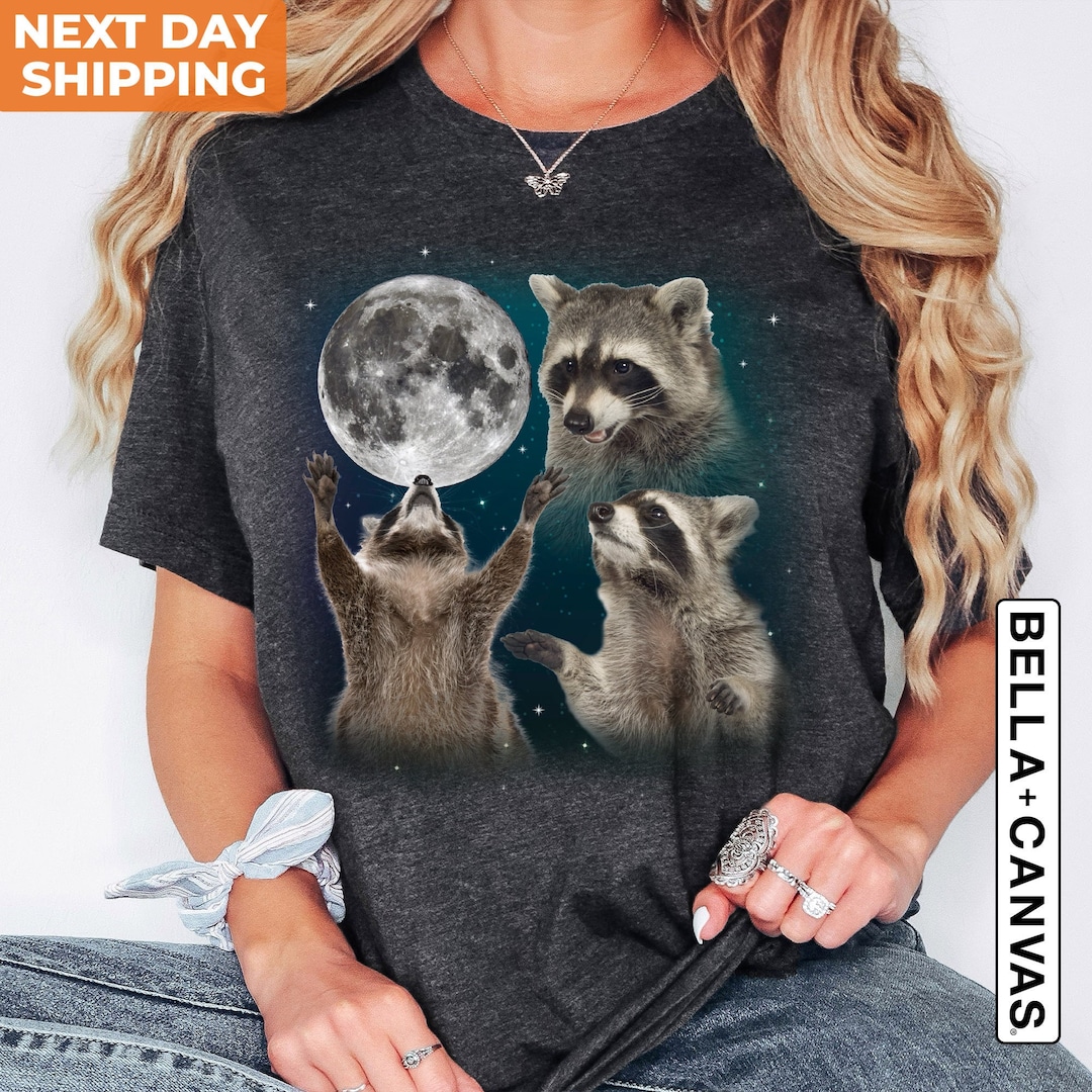 Three Raccoons Vintage Graphic T-shirts, Funny Raccon Tee, Raccoon Moon ...