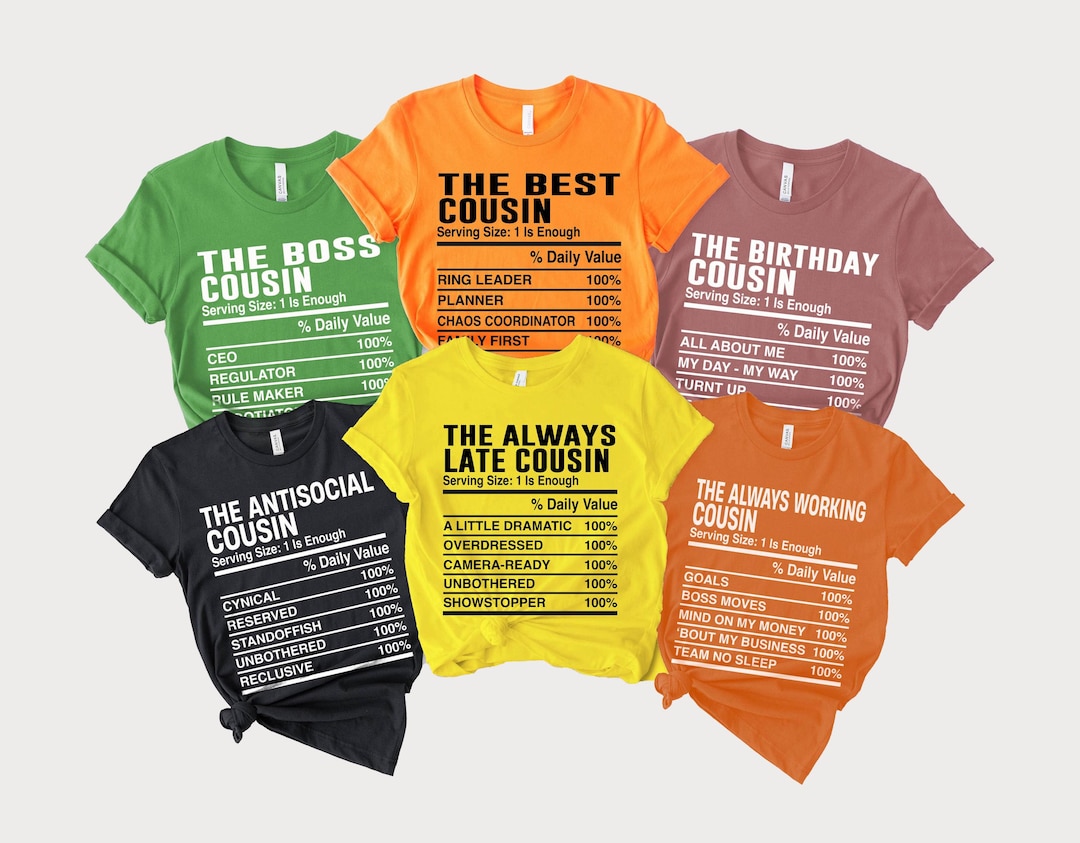 Personalized Cousin T-shirts for Family Reunion Adult and Youth Cousins Nutrition Facts Shirts ...