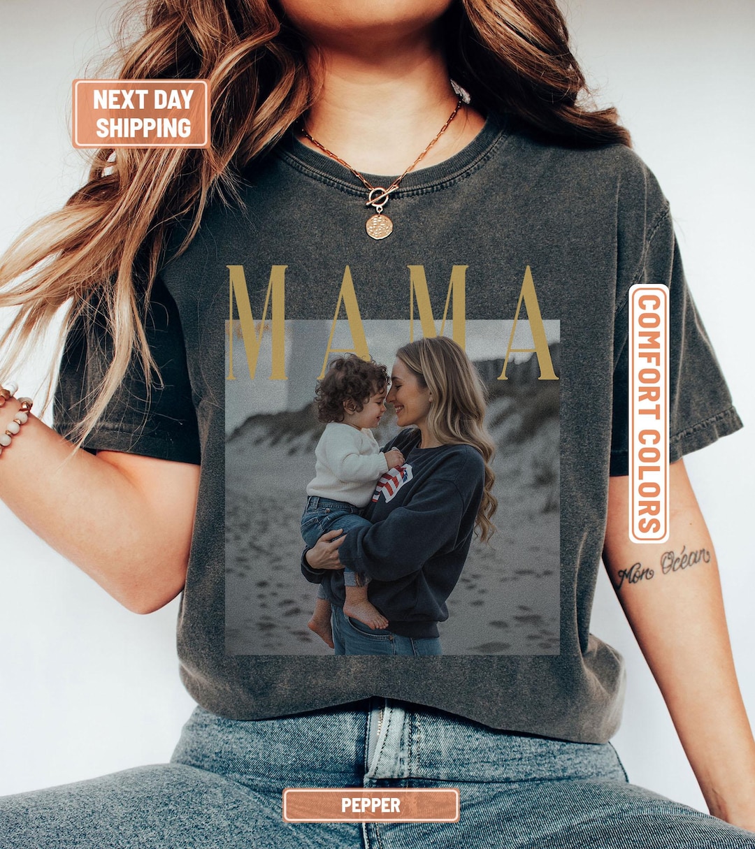 Custom Photo Mama Shirt, Custom Mom Photo Shirt, Personalized Comfort ...