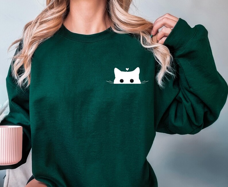 Cat Sweatshirt, Cute Cat Sweatshirt, Black Cat Shirt, Cat Peeking Sweat ...