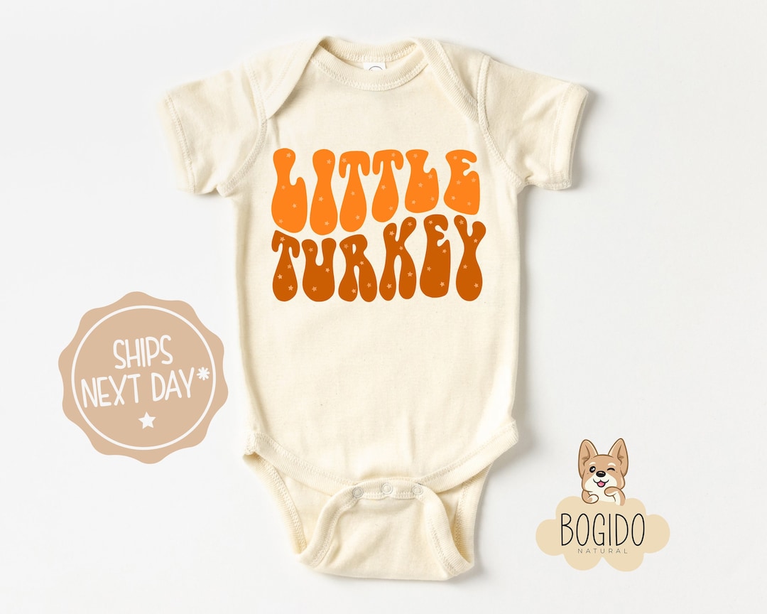 Little Turkey Baby Onesie®, Thanksgiving Toddler Shirt, Natural Retro ...