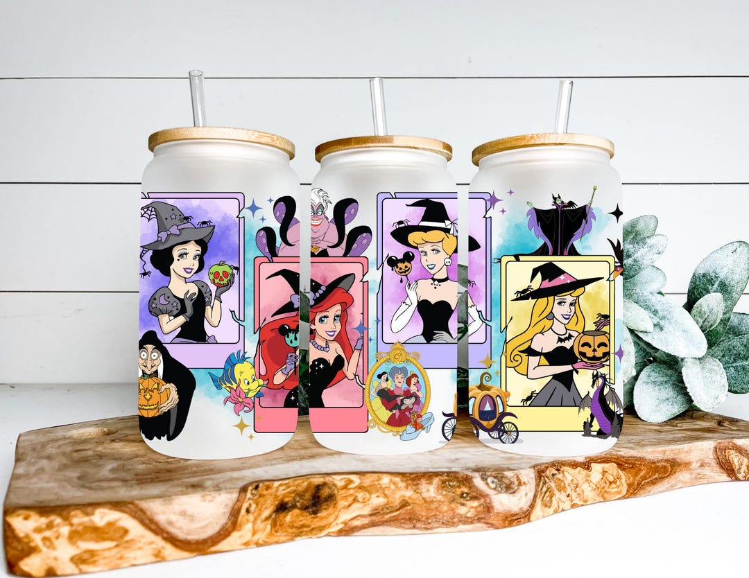 Halloween Disney Princesses Glass Can - Etsy