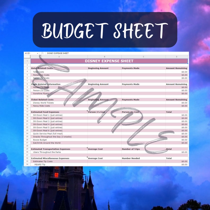 Disney World Trip Planner | Editable Spreadsheet Bundle | Budget ...