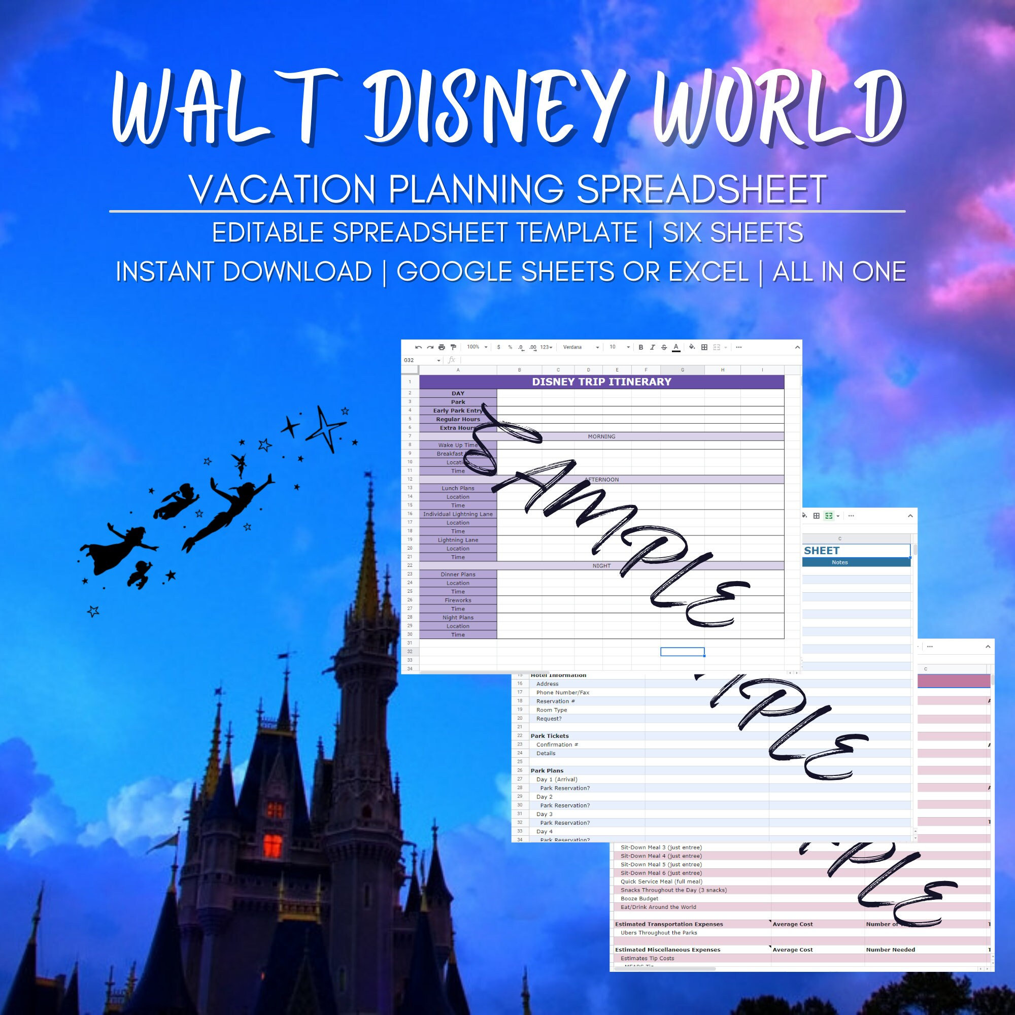 Disney World Trip Planner | Editable Spreadsheet Bundle | Budget ...