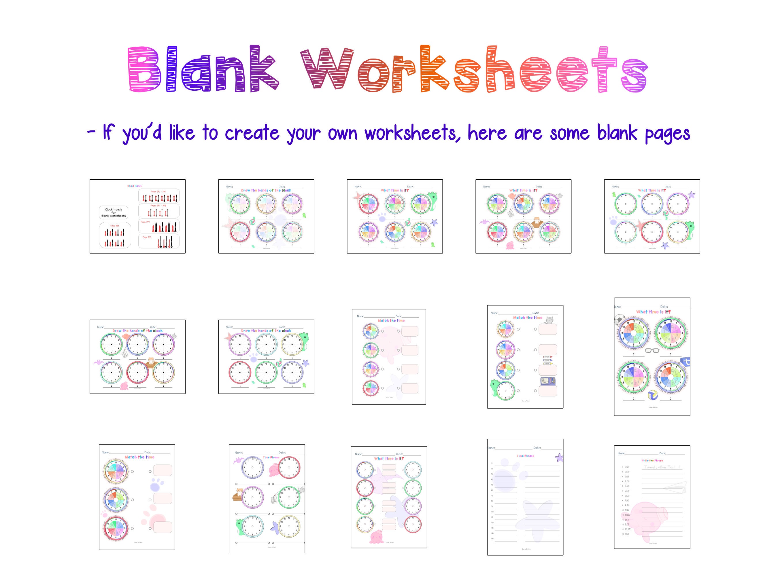 300 Pages Time Worksheets 36 Printable Clocks Learn to Tell Time for ...
