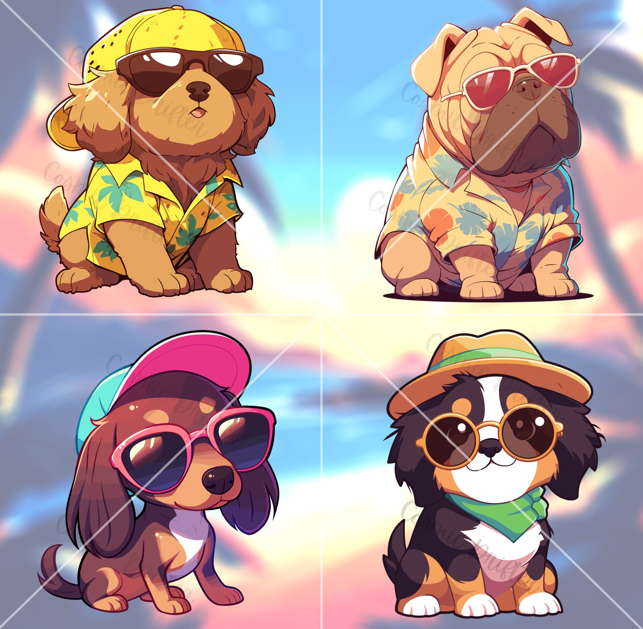 Summer Dogs Outfit Set 1 Dog Breeds Clipart Bundle Cute Dogs Cool ...