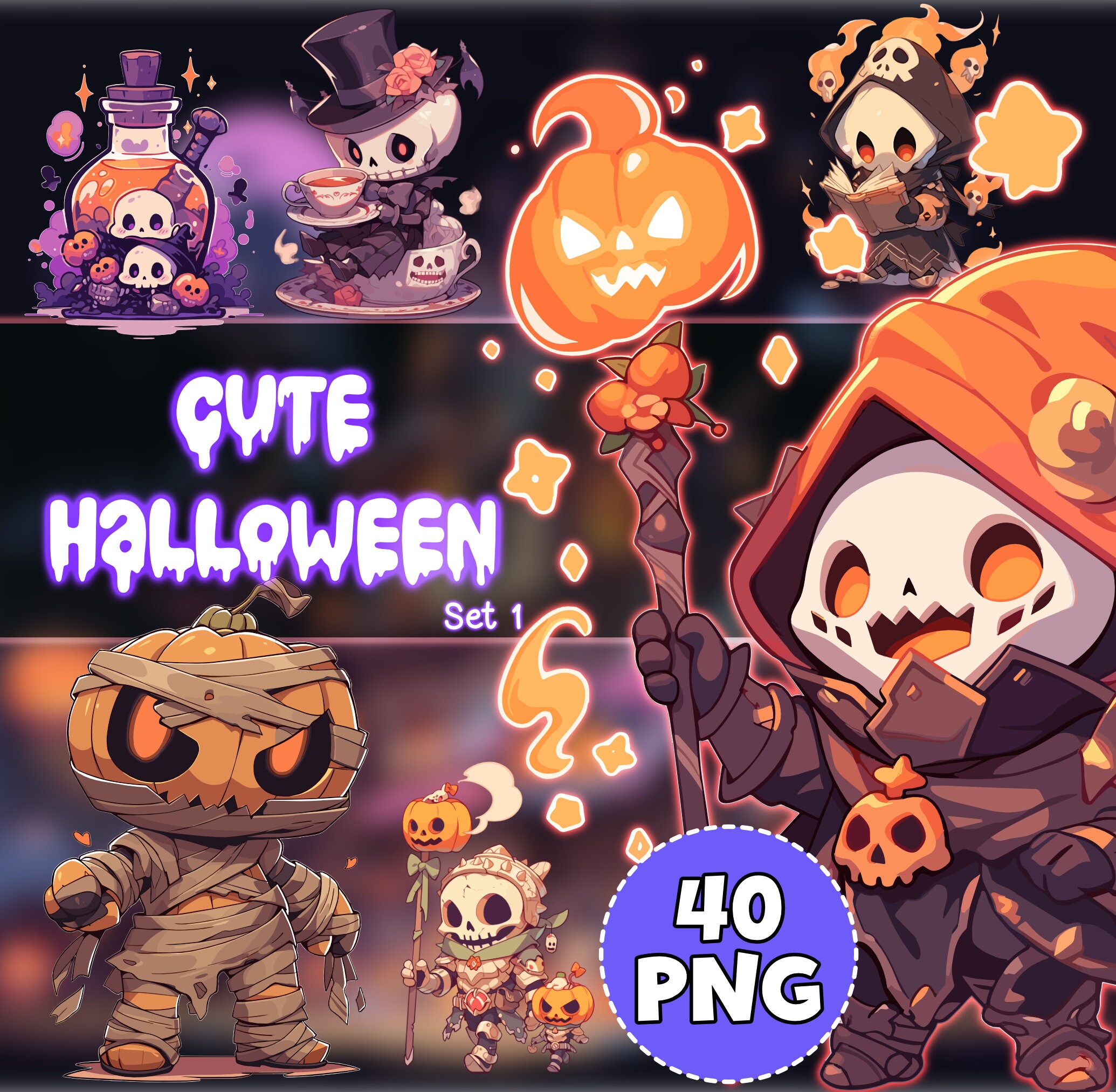 Cute Halloween Clipart Set 1 40 PNG Graphics Instant - Etsy
