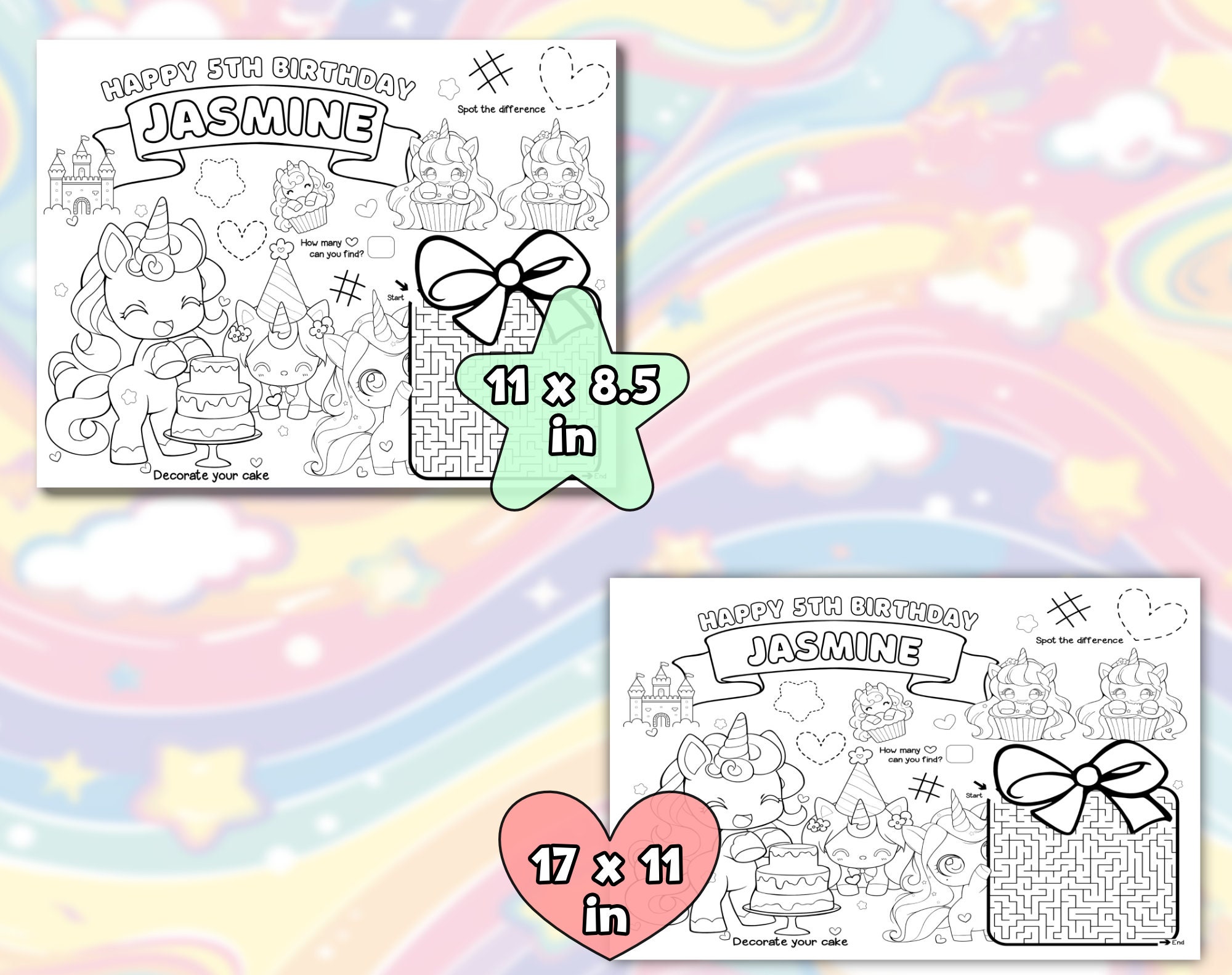 Editable Unicorn Theme Birthday Party Placemat V2 | Coloring Page ...