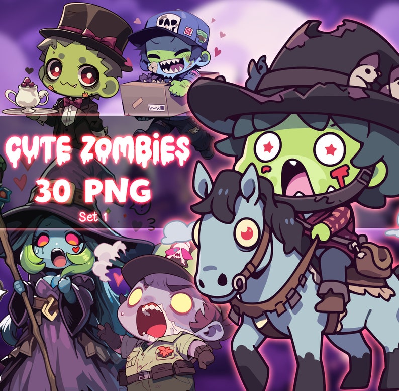 Cute Zombies Clipart Set 1 30 PNG Graphics PNG Digital Download ...