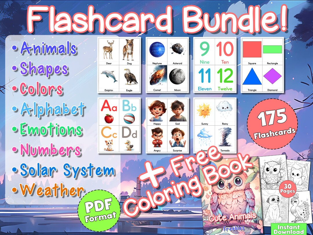Flashcard Bundle: 8 Sets Animals, Shapes, Colors, Alphabet, Emotions ...