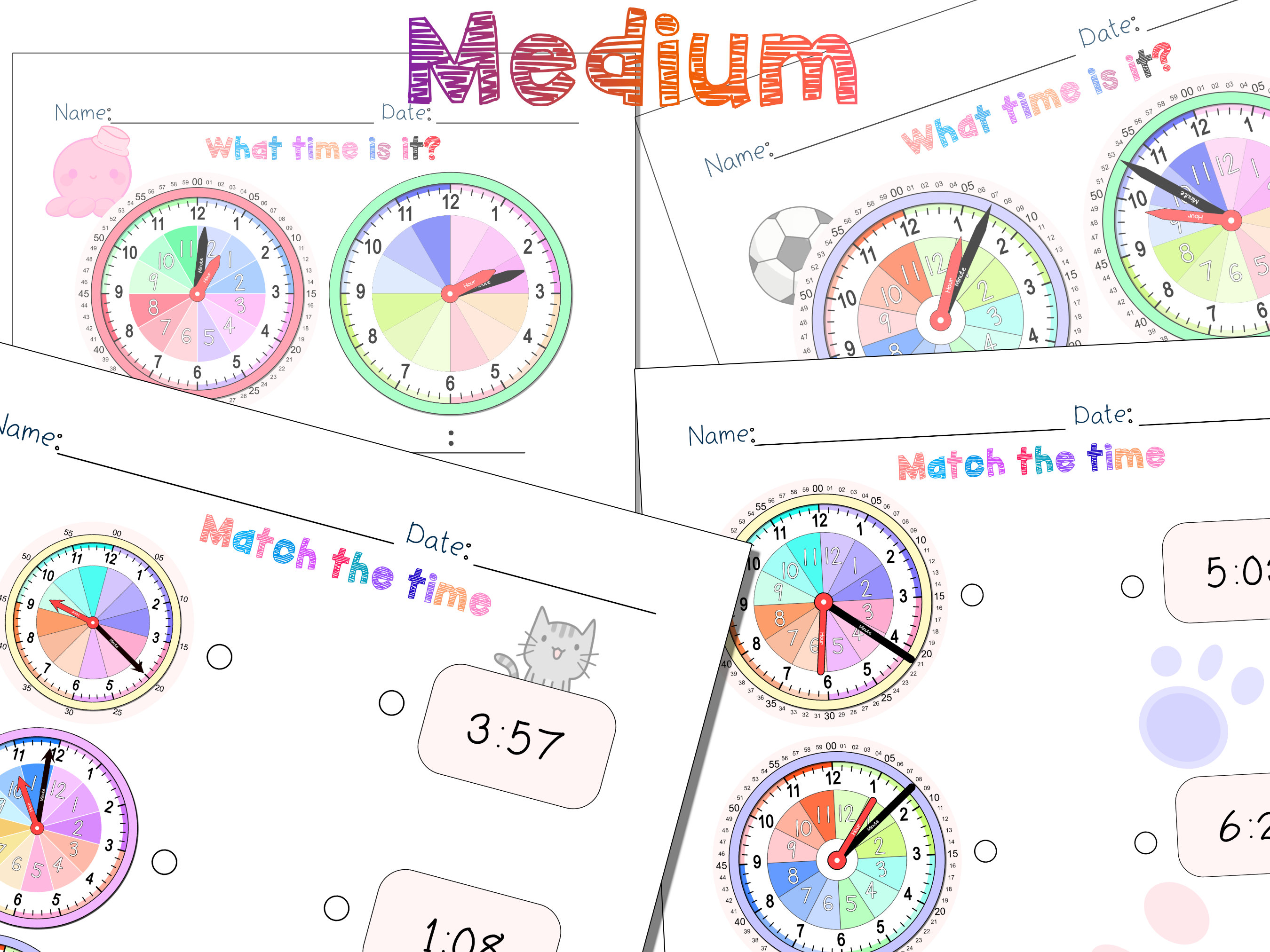 300 Pages Time Worksheets 36 Printable Clocks Learn to Tell Time for ...