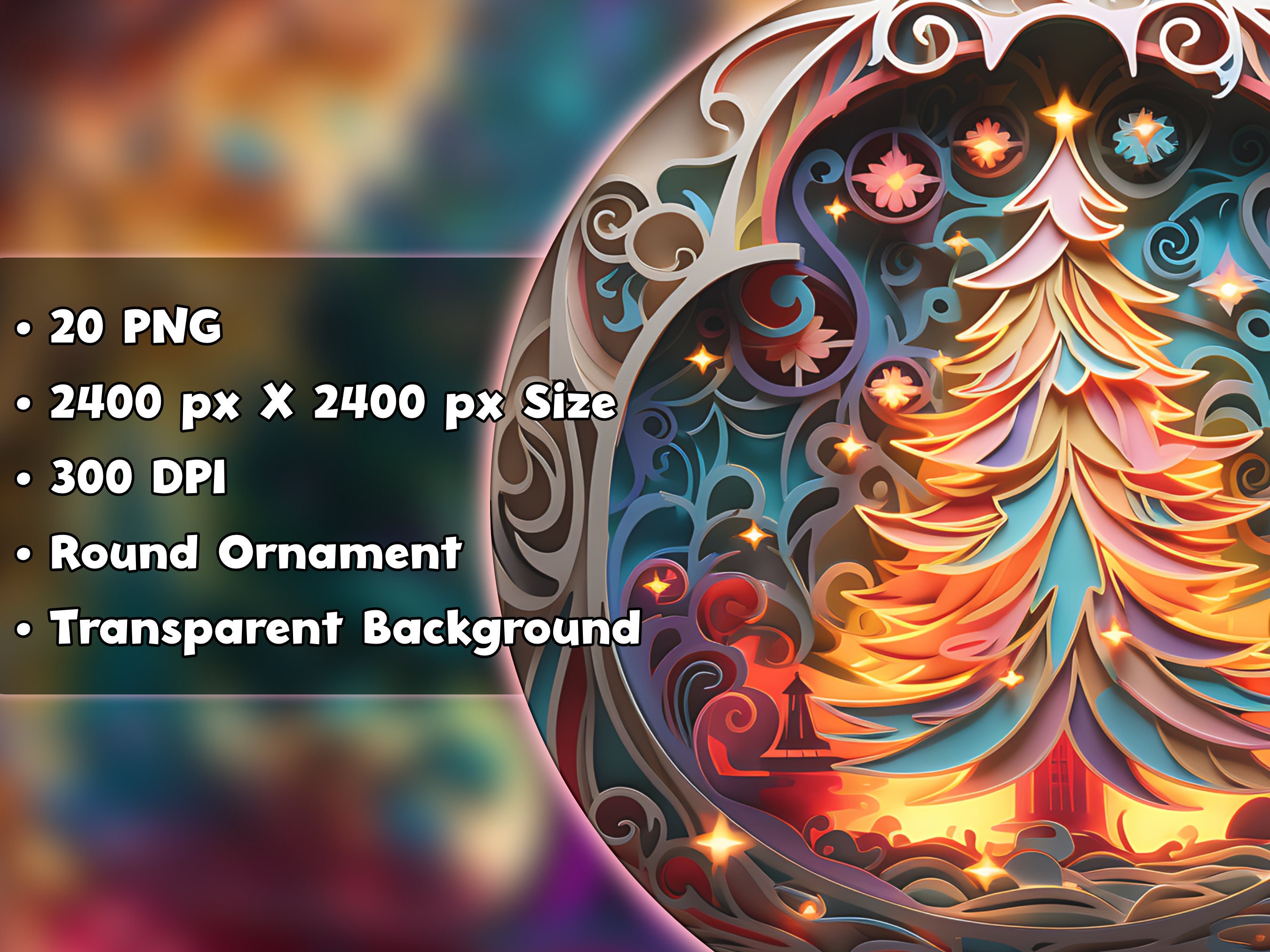 3D Glowing Christmas Trees Ornament Set 3 | 20 PNG | Sublimation Bundle ...