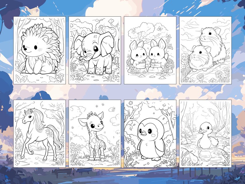 50 Cute Animals Coloring Page Book Coloring Book for Adults - Etsy