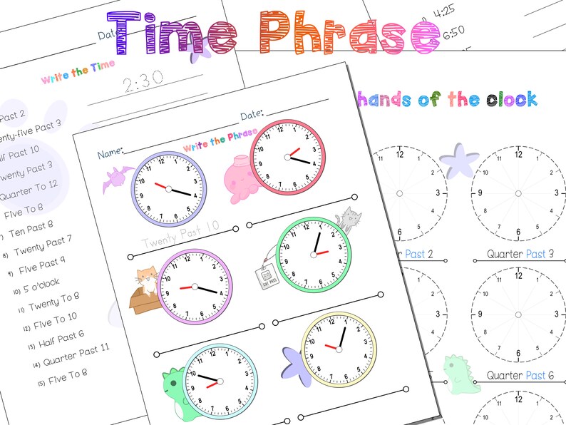 300 Pages Time Worksheets 36 Printable Clocks Learn to Tell Time for ...