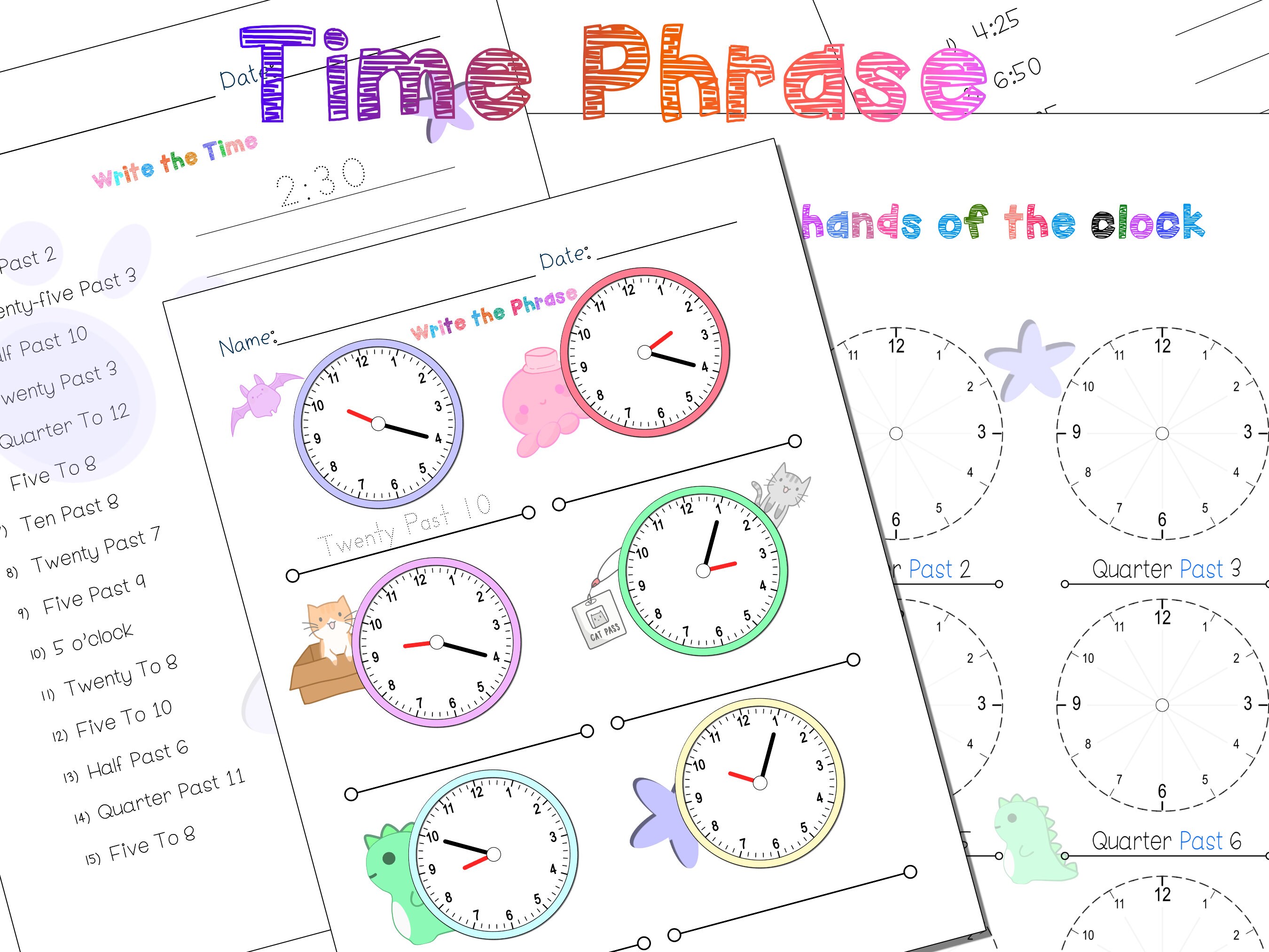 300 Pages Time Worksheets 36 Printable Clocks Learn to Tell Time for ...