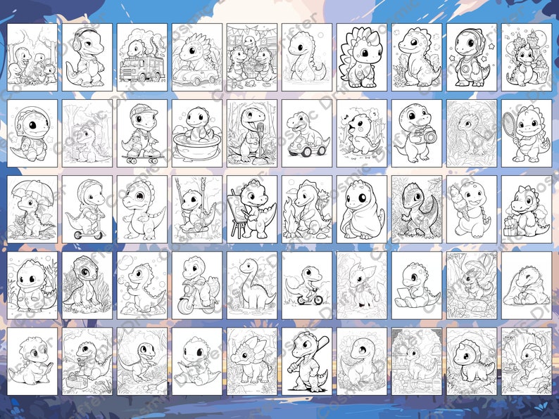 50 Cute Dinosaurs Coloring Page Book | Coloring Book for Adults + Kids ...