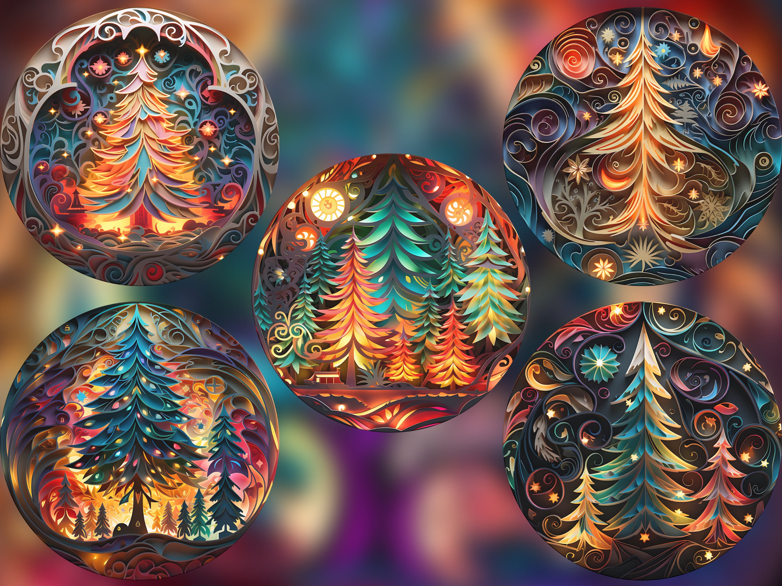 3D Glowing Christmas Trees Ornament Set 3 | 20 PNG | Sublimation Bundle ...