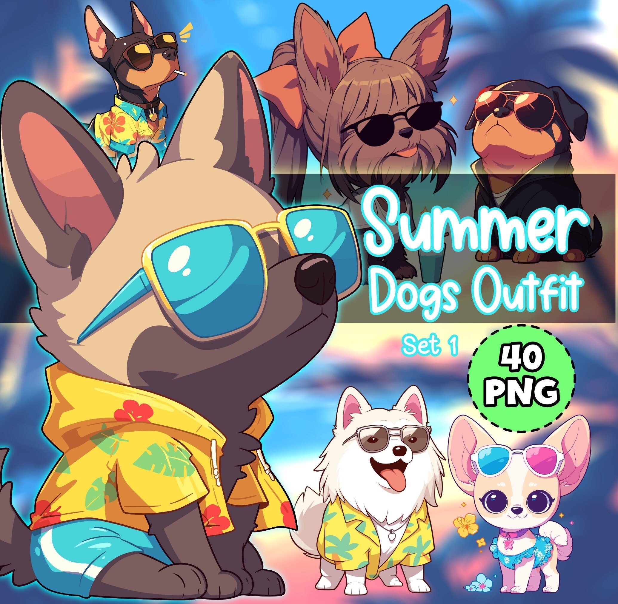 Summer Dogs Outfit Set 1 Dog Breeds Clipart Bundle Cute Dogs Cool ...