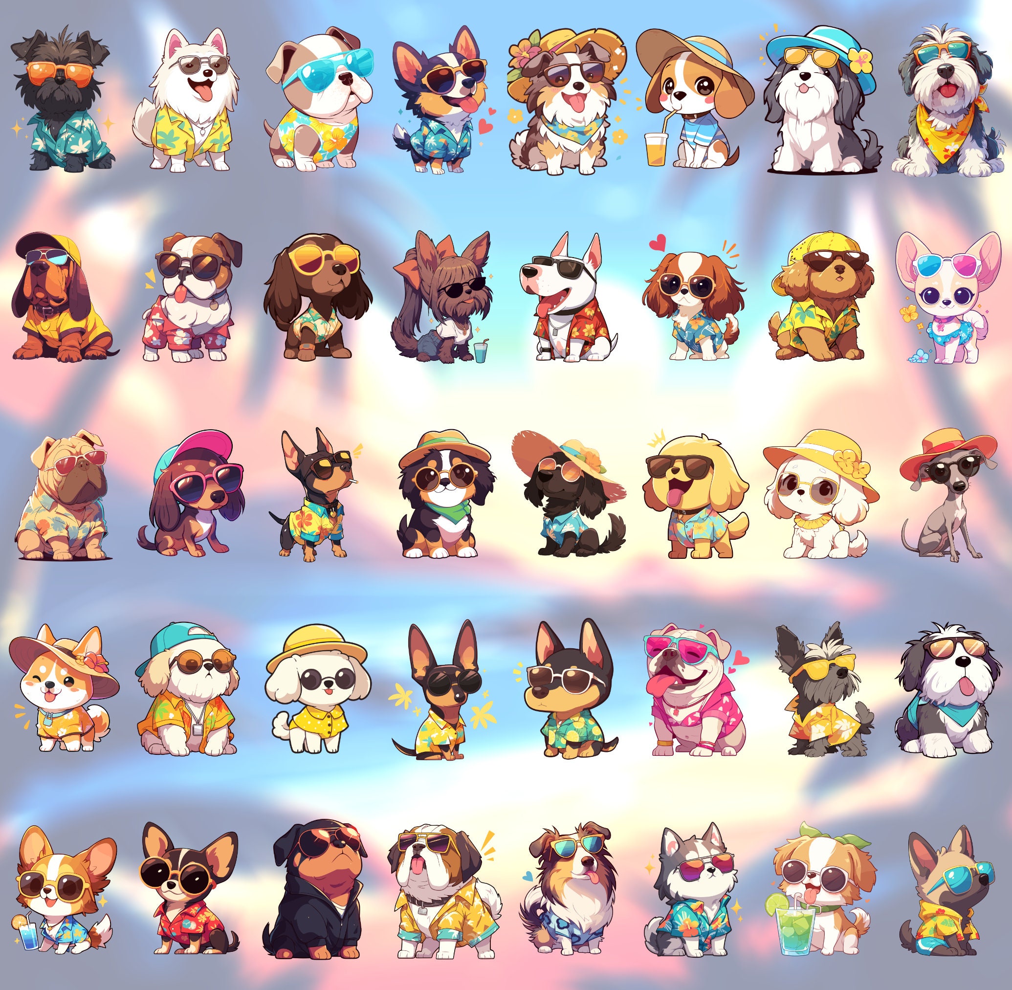 Summer Dogs Outfit Set 1 Dog Breeds Clipart Bundle Cute Dogs Cool ...