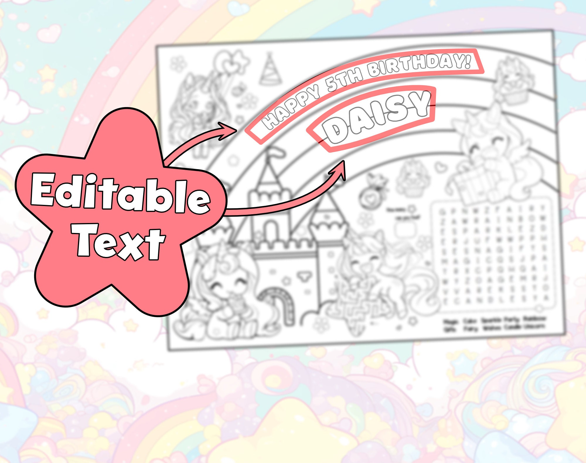 Editable Unicorn Theme Birthday Party Placemat | Coloring Page Crafts ...
