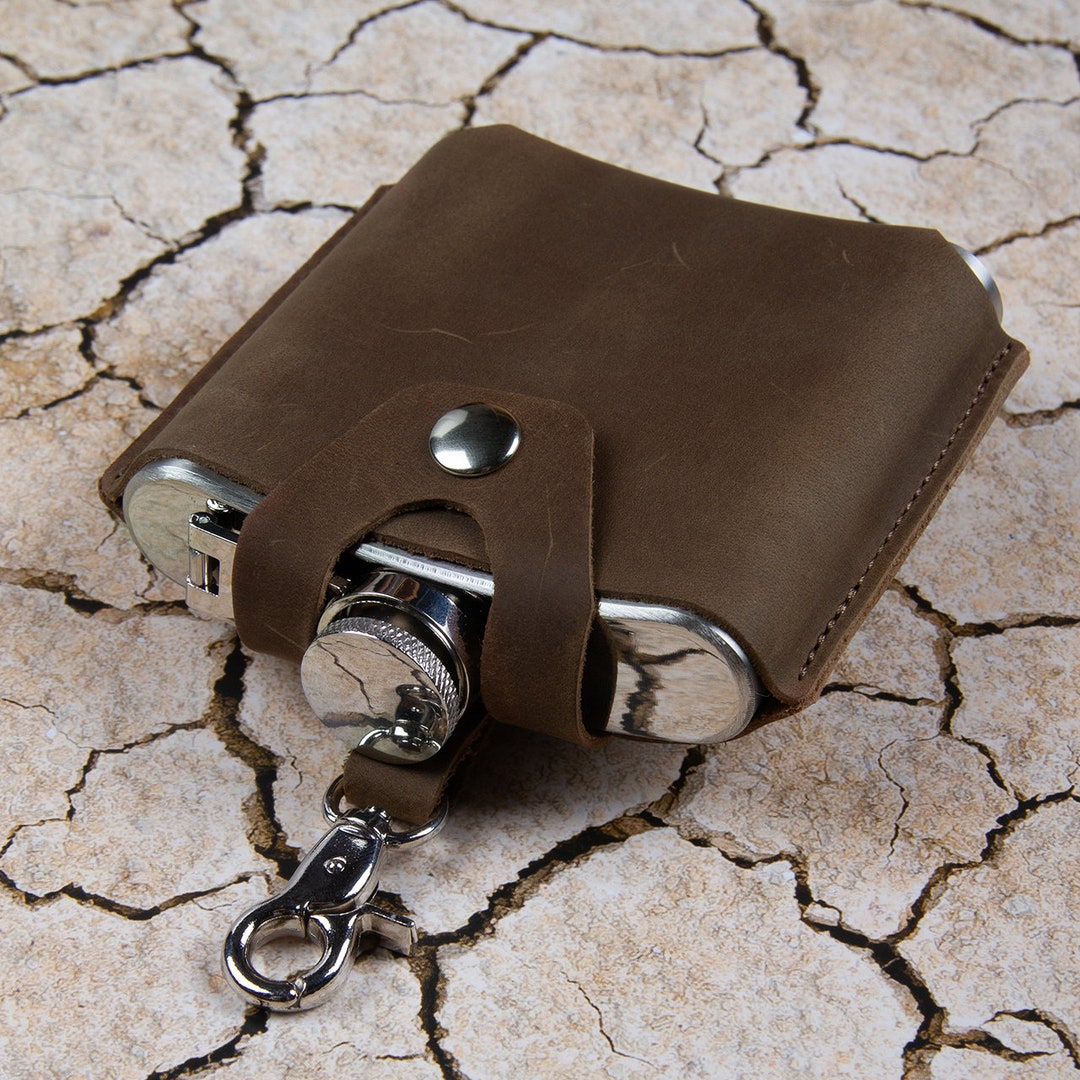 Leather Hip Flask. Personalized Vintage Flask Sleeve. Leather Flask ...