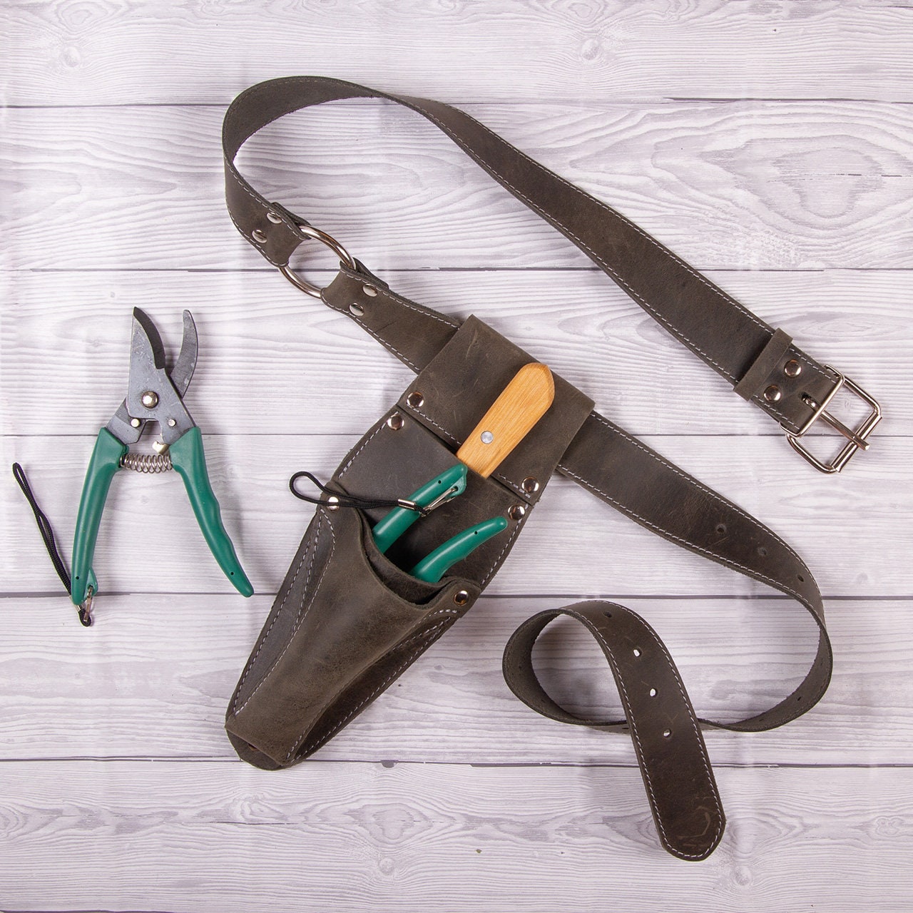 Hori Hori Leather Sheath Belt With Pruner and Scissor Pockets ...