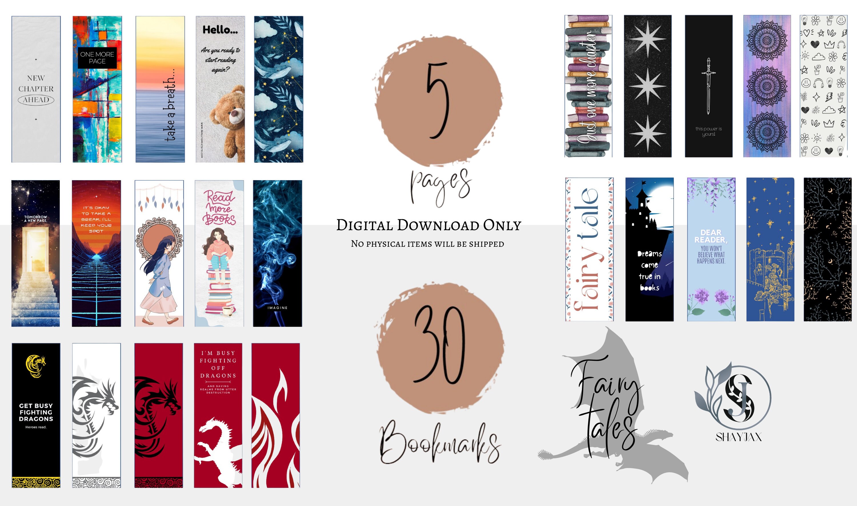 Fairy Tale Printable Bookmarks Set, Bookmarks, Digital Bookmark ...
