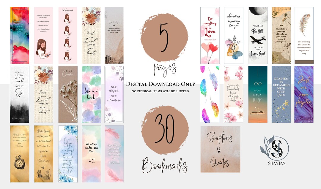 Printable Bookmarks, Printable Bookmarks Set, Bookmarks, Digital ...