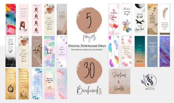 Printable Bookmarks Printable Bookmarks Set Bookmarks - Etsy