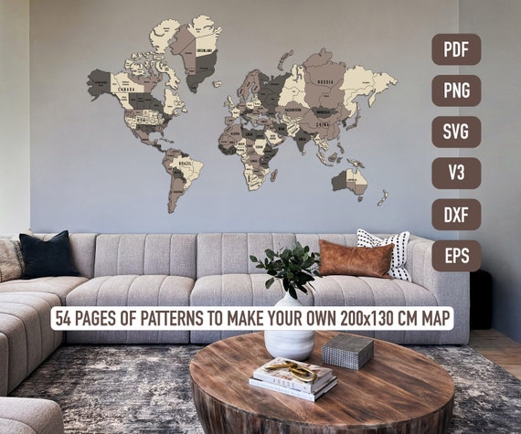 DIY Printable Wall World Map Pdf Png Svg Dxf Eps | Etsy UK