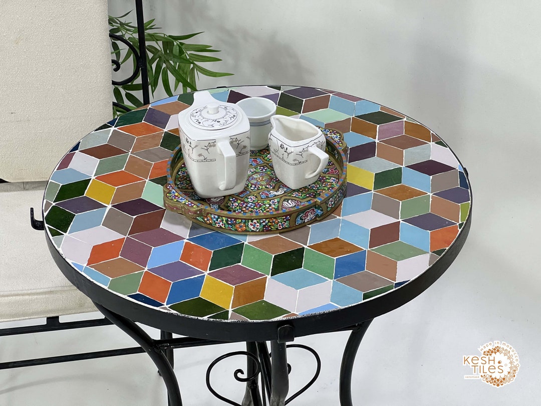 CUSTOM MOSAIC TABLE, Handmade Round Table, Made to Order Tiles Table ...