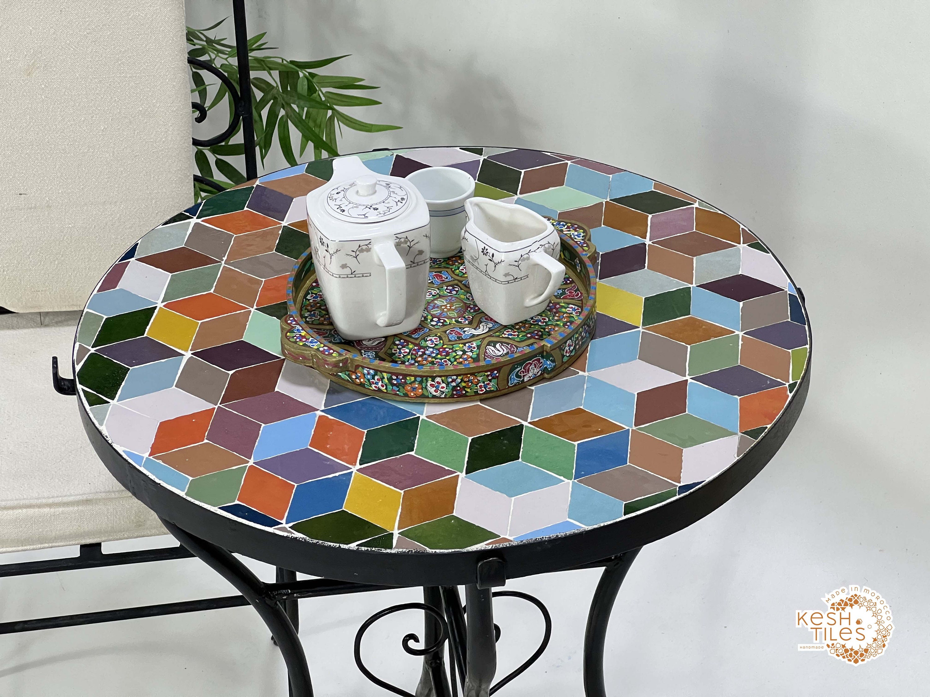 CUSTOM MOSAIC TABLE Handmade Round Table Made to Order Tiles Table Traditional Geometric Design Luxurious Outdoor Side Furniture Etsy