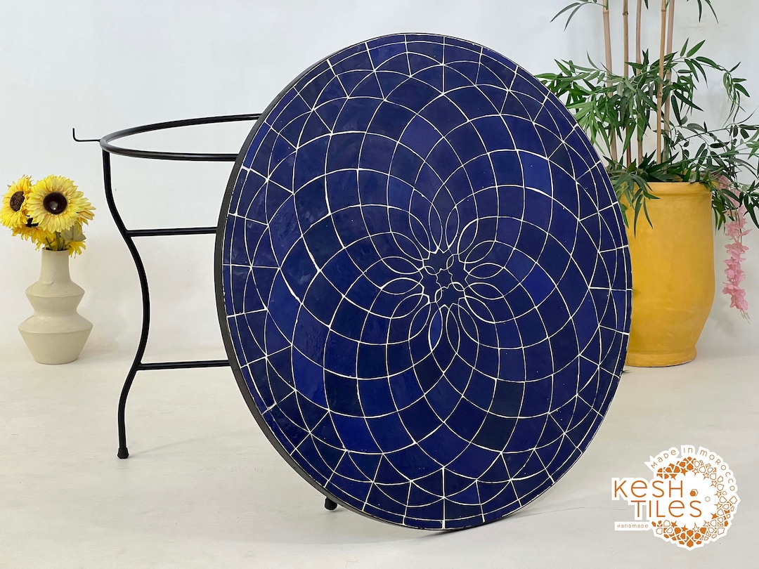 SPECTACULAR MOSAIC TABLE, Custom Made Tealish Blue Round Table ...