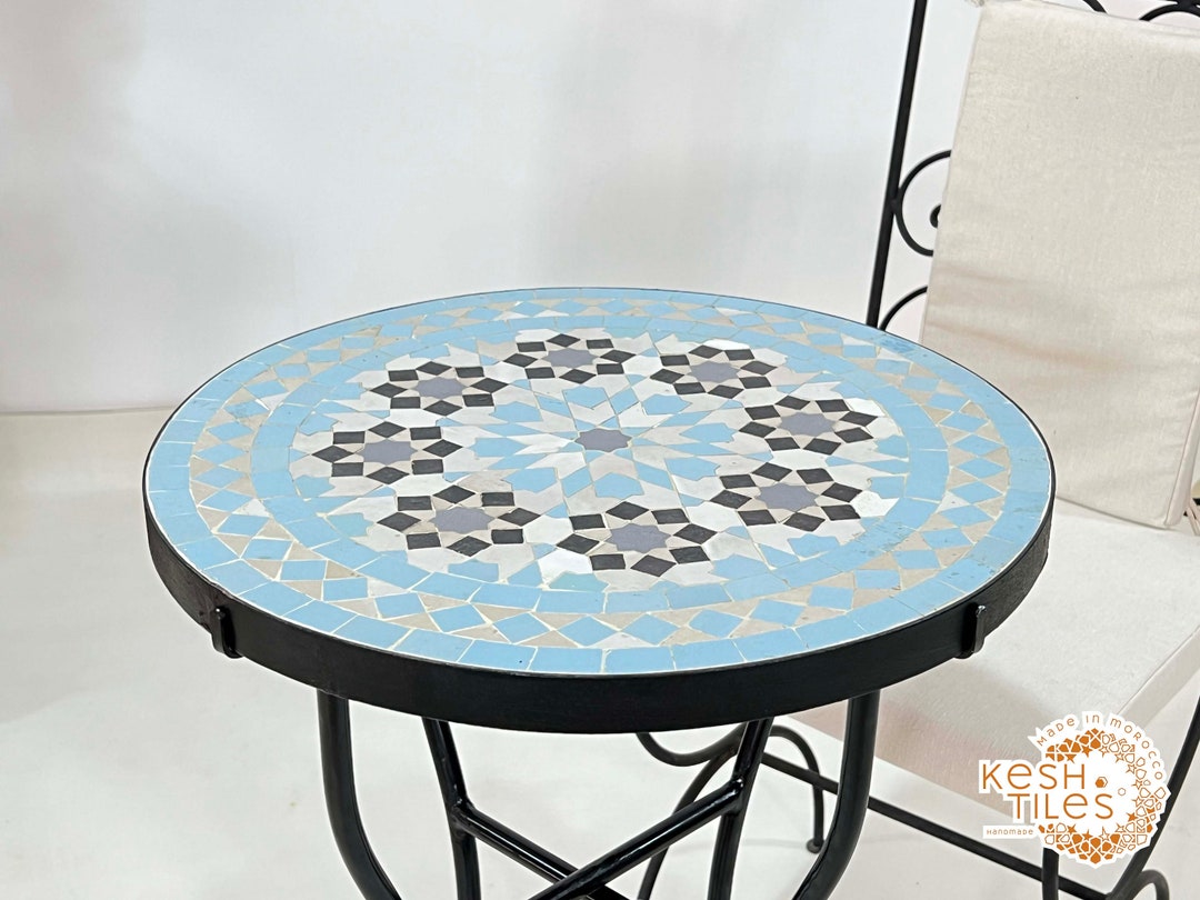 VIBRANT MOSAIC TABLE, Custom Made Baby Blue Mosaic Patio Table, Unique ...