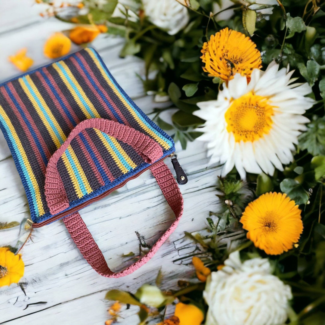 Vertical Striped Bag,zipper Bag,lined Bag,shoulder Bag,handmade Bag ...