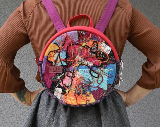 Small Round Recycled Backpack, Sustainable Upcycled Fabric Backpack ...