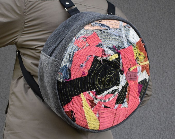 Upcycled Backpack, Sustainable Fabric Backpack, Medium-small Round ...